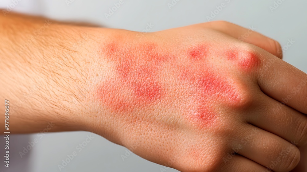 Foto de Allergic dermatitis on the arm, with bright red patches of skin ...