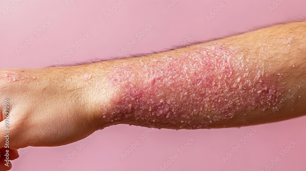 Forearm with eczema-like allergic reaction, displaying red, irritated ...