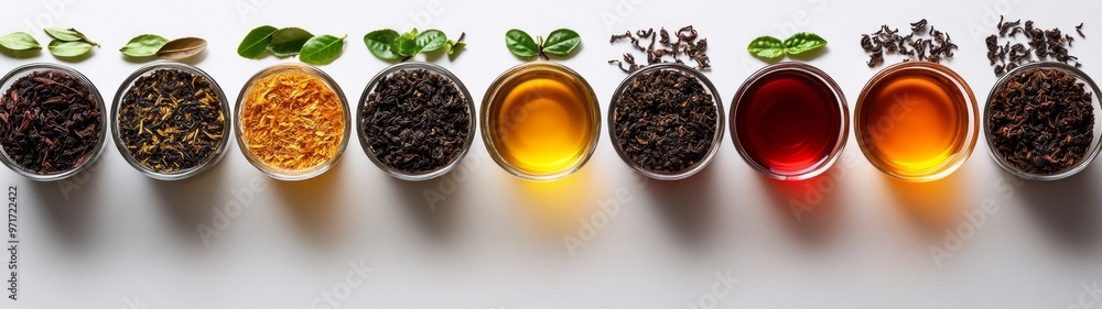 Assorted Teas Display with Tea Leaves, a full-body portrait showcasing ...