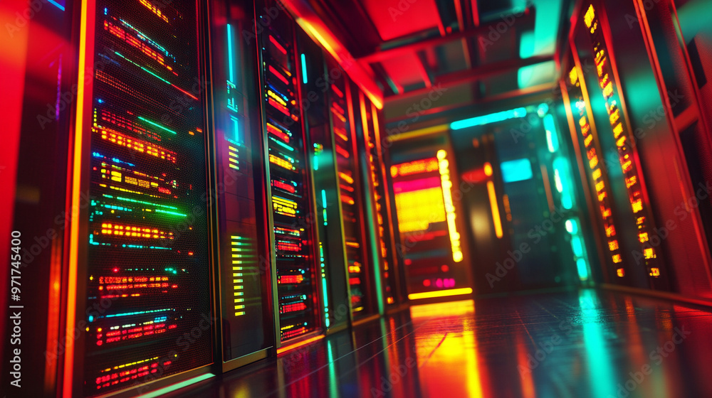 modern server racks in a high-tech data center, symbolizing network ...
