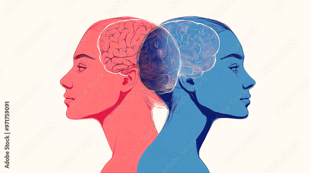 double hand drawn side view portraits borderline bipolar mood swings ...