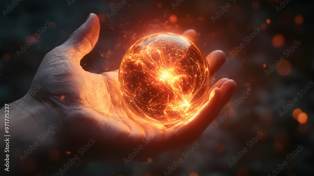 Hand Holding a Cosmic Orb: A hand holding a glowing, energy-filled orb ...