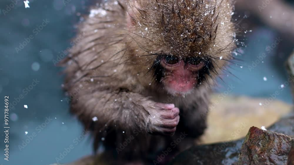 cute baby monkey in the snow, winter holidays in Japan, Japanese ...