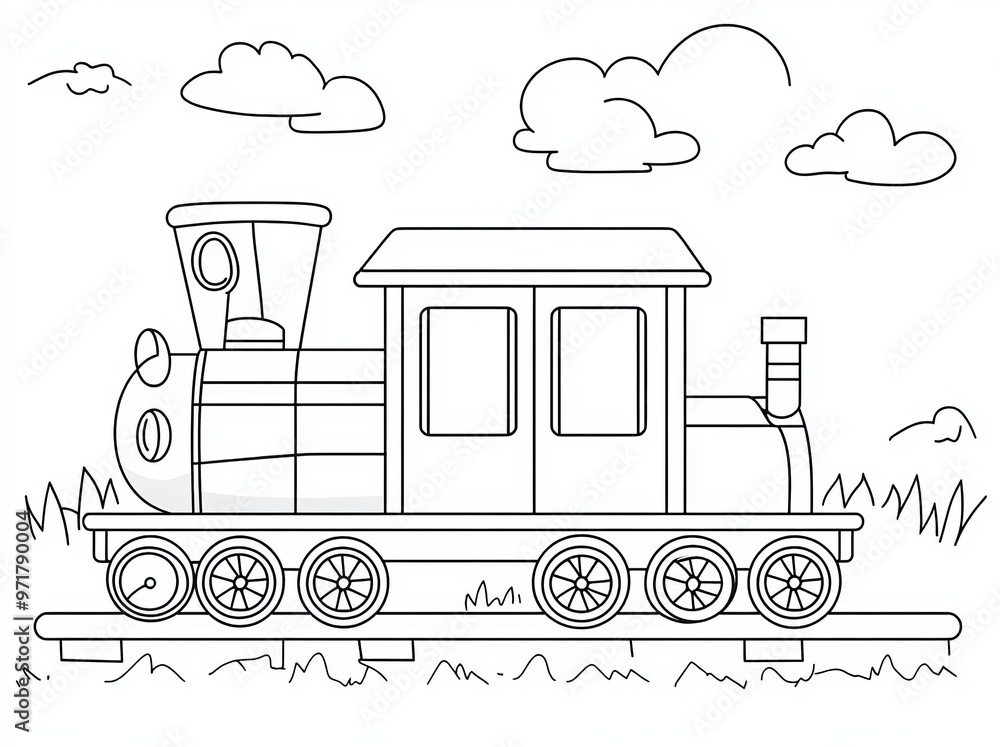 Detailed illustration of a classic steam engine with a single chimney ...