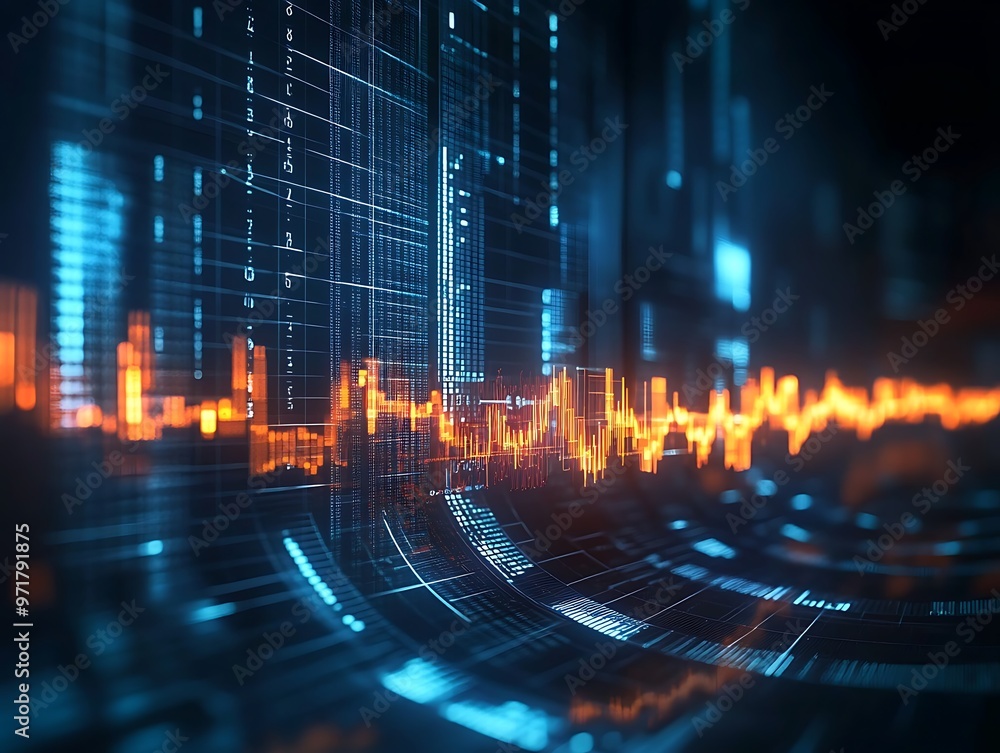 Digital money and business related illustration of charts and graphs ...