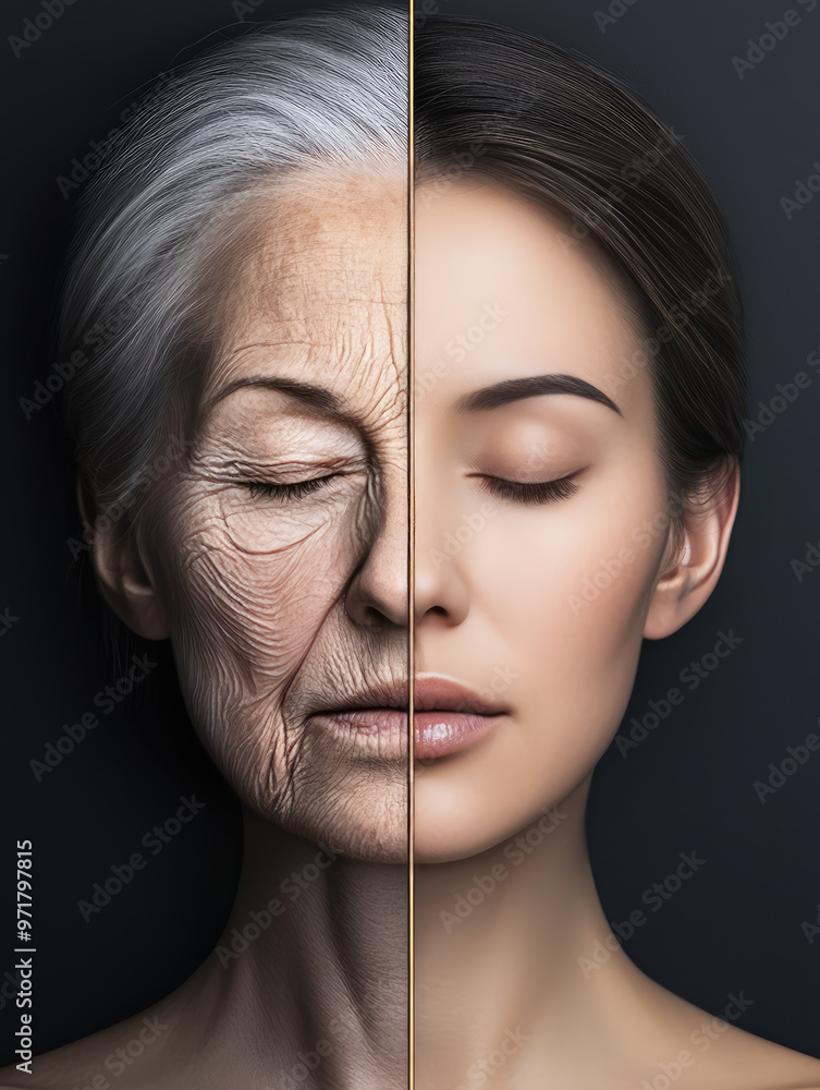 the advertisement of using stem cells the skin care of half before and ...