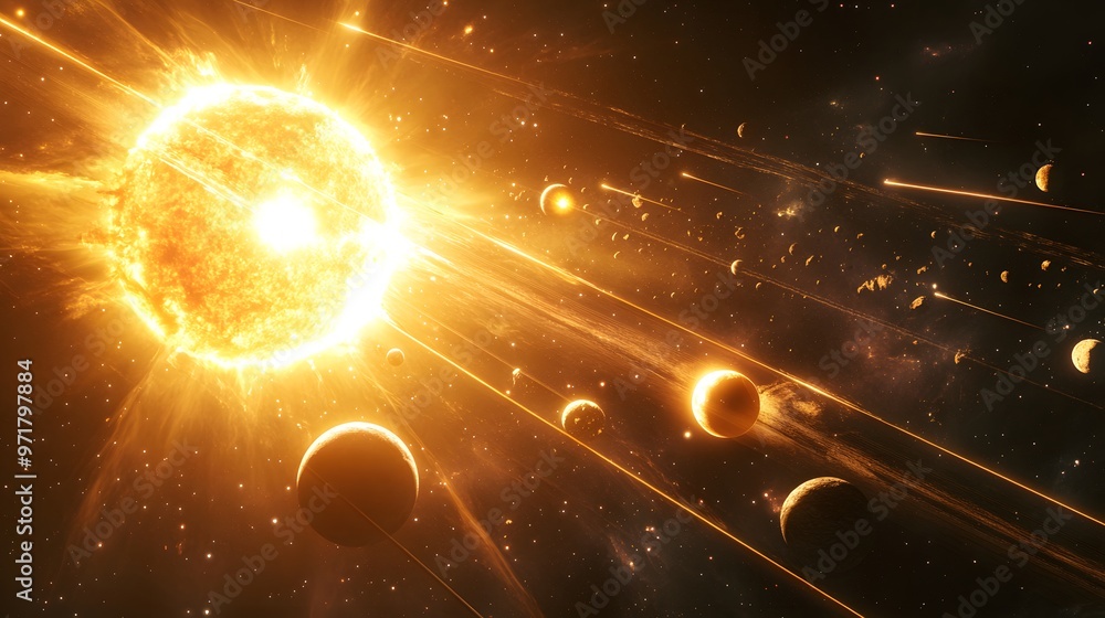 Solar System with Comets: The solar system with comets streaking ...