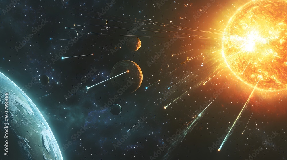 Solar System with Comets: The solar system with comets streaking ...