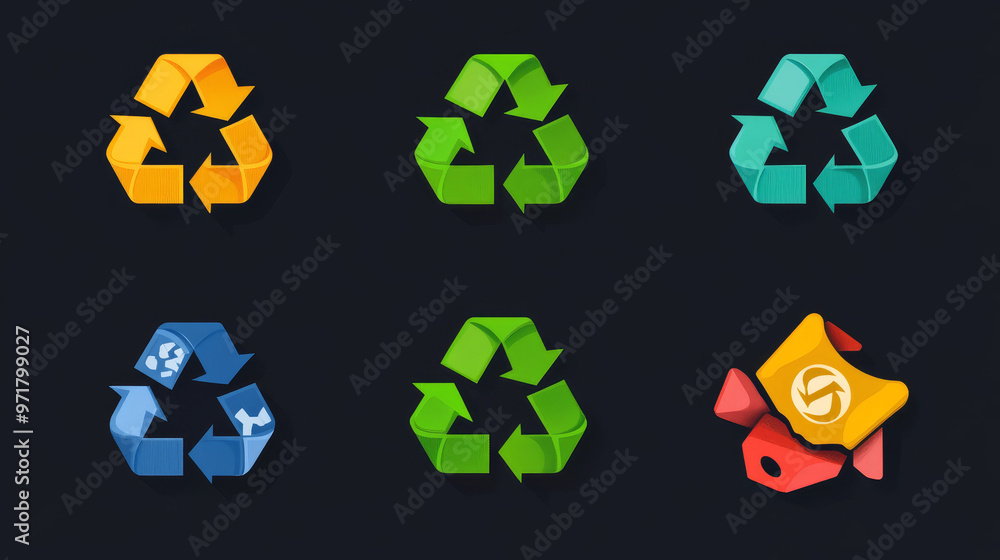 "Set of recycling icons with editable, colorful fill. Includes recycle ...