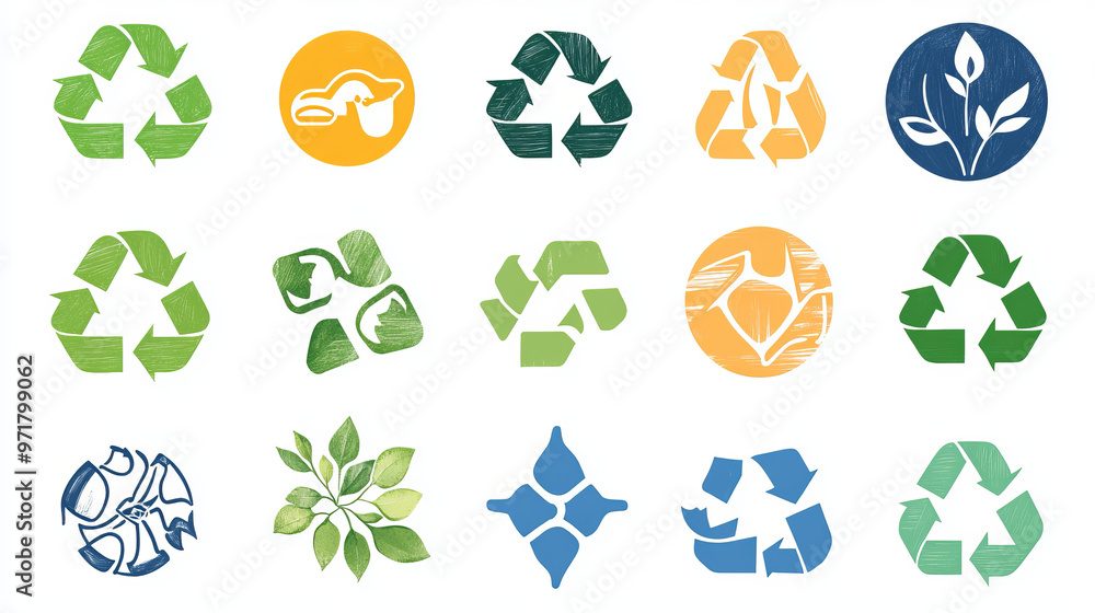 "Set of recycling icons with editable, colorful fill. Includes recycle ...