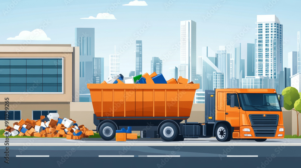 "Waste segregation vector set including a recycling factory ...