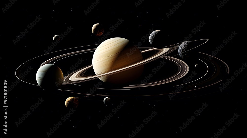 Solar System with Rings: The solar system featuring planets with rings ...