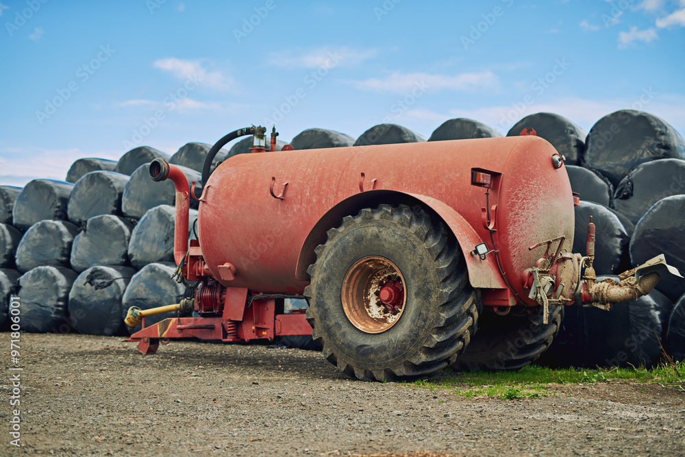 Agriculture, slurry tanker and storage on farm with equipment for ...