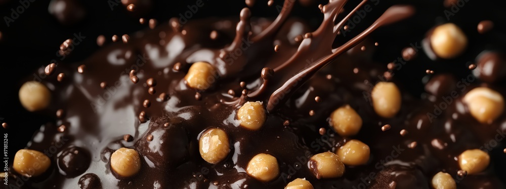 Background chocolate cocoa powder black splash brown food explosion fly ...