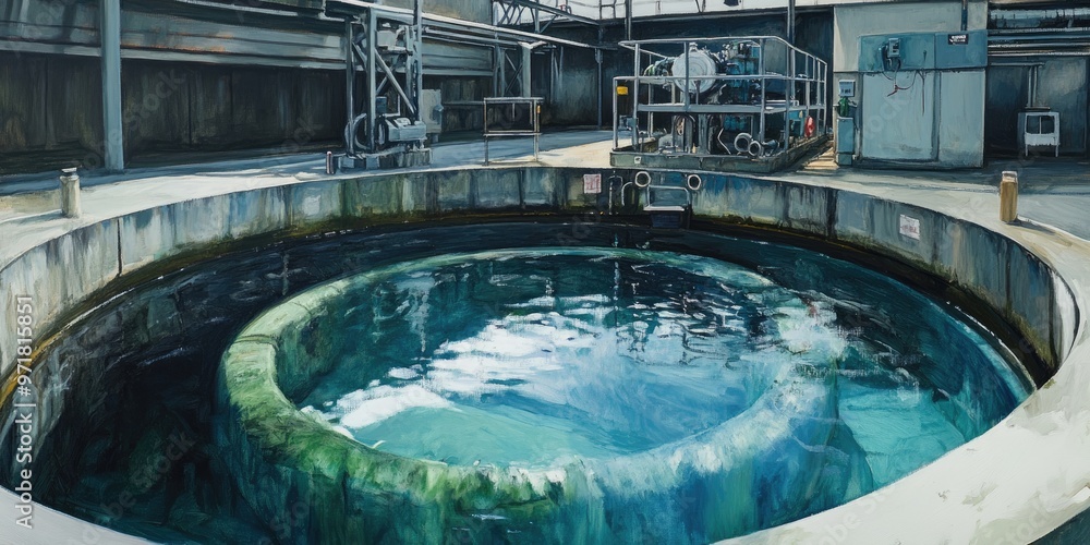 Oil painting depicting a turbine wastewater treatment system within a ...