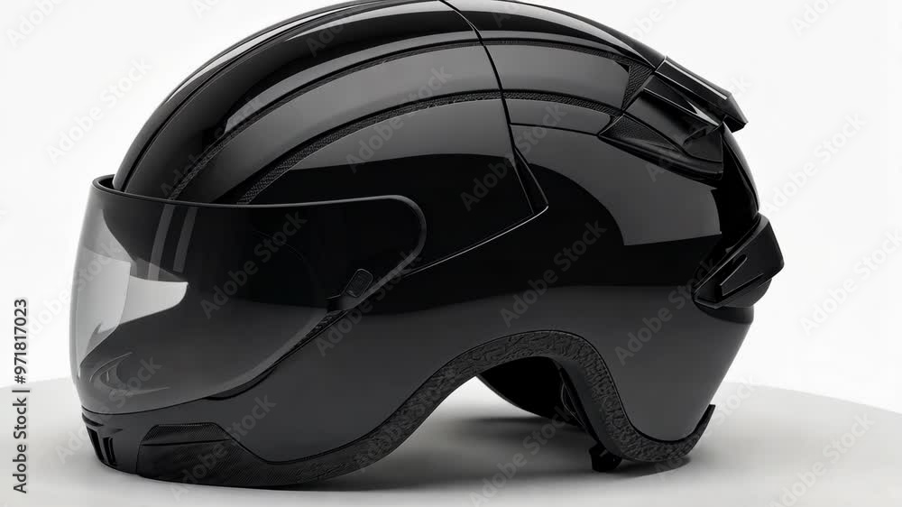 Stylish black motorcycle helmet showcased in a well-lit studio ...