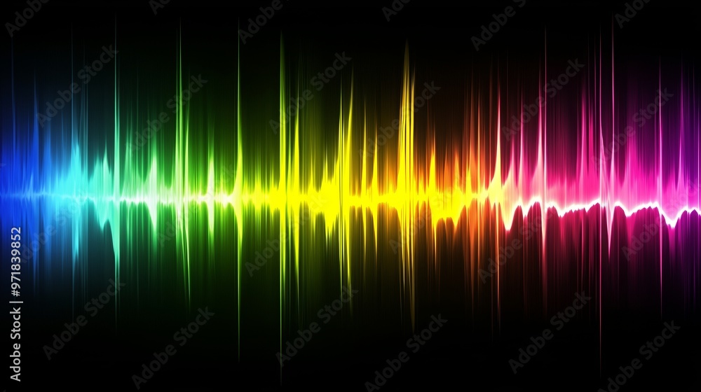 Vibrant multi-colored sound wave background with flowing lines and ...