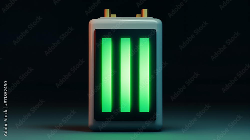 Futuristic Battery with Glowing Green Bars - Perfect for Sci-Fi and ...