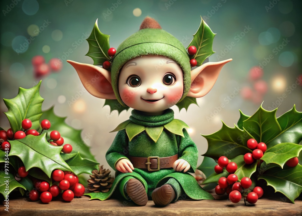 Adorable mythical creature with pointed ears and rosy cheeks, dressed ...