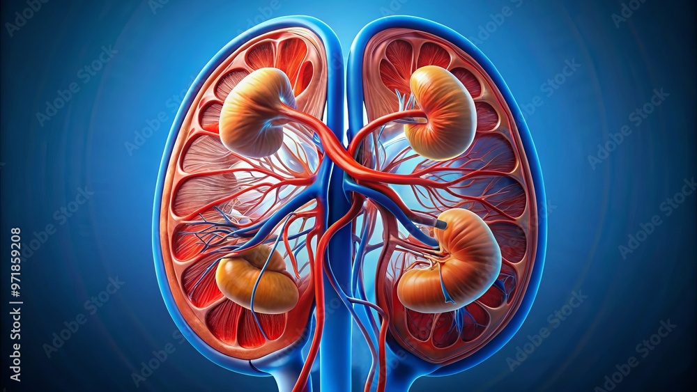 Anatomically accurate illustration of a human kidney, showcasing its ...