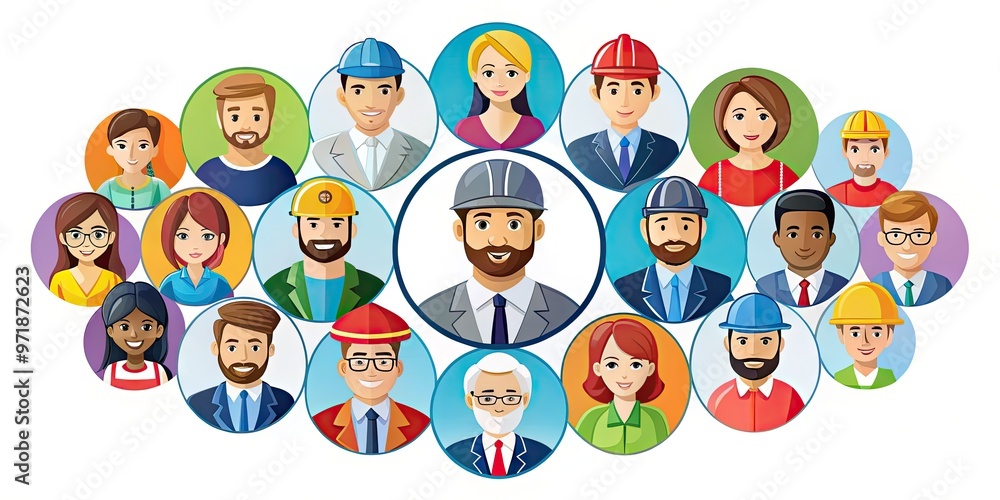 Colorful diverse group of stylized icons representing various ...