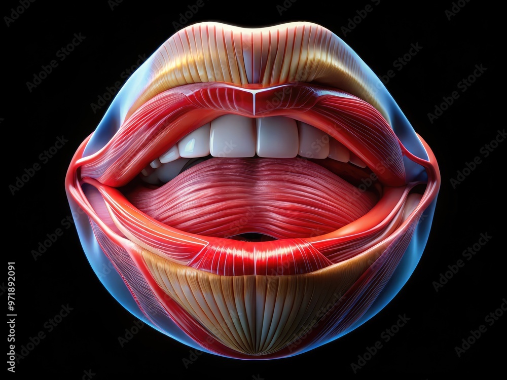 Illuminated 3D illustration of the human lip's intricate anatomy ...