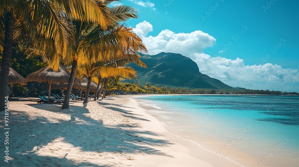 Tropical scenery beautiful beaches of Mauritius island Le Morne popular ...