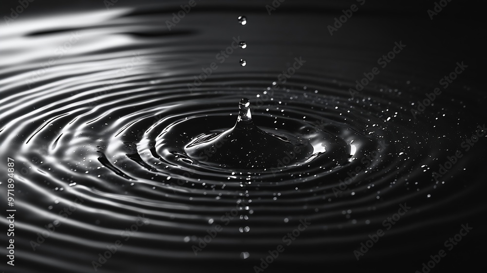 Panorama Water ripples from a drop of water in the dark water drop dark ...