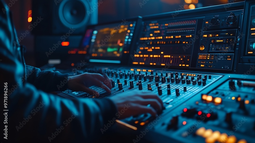 Audio expert working on editing music with daw software interface ...