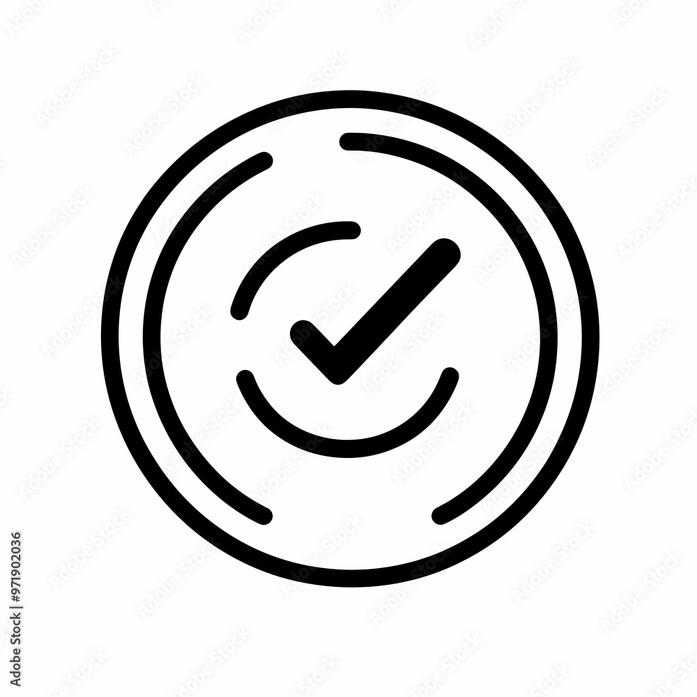 This modern icon features a stylized checkmark within a circular design ...