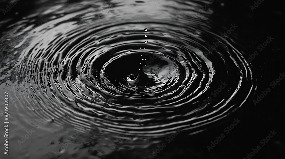 Panorama Water ripples from a drop of water in the dark water drop dark ...