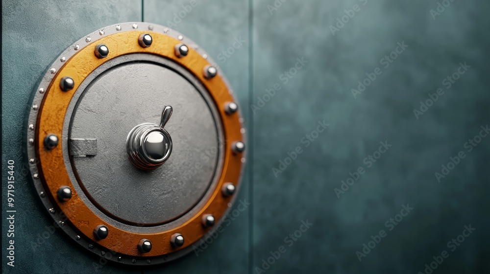 Secure metal vault door with combination lock in a bank. Concept of ...