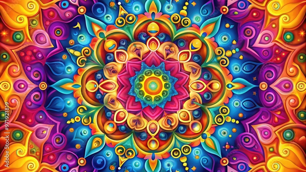 Vibrant, abstract illustration featuring a kaleidoscope of colors and ...