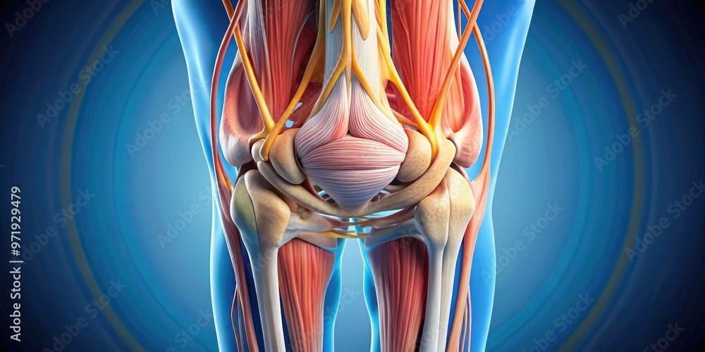 Vibrant, detailed illustration of the human knee joint, showcasing ...