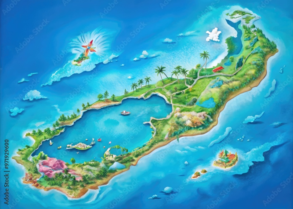Vibrant, detailed map of Bermuda in the Atlantic Ocean, showcasing its ...