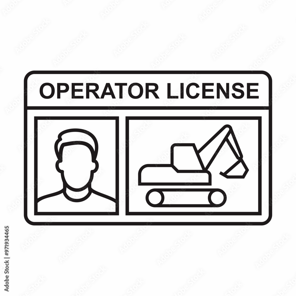Outlined excavator operator license card vector illustration ...