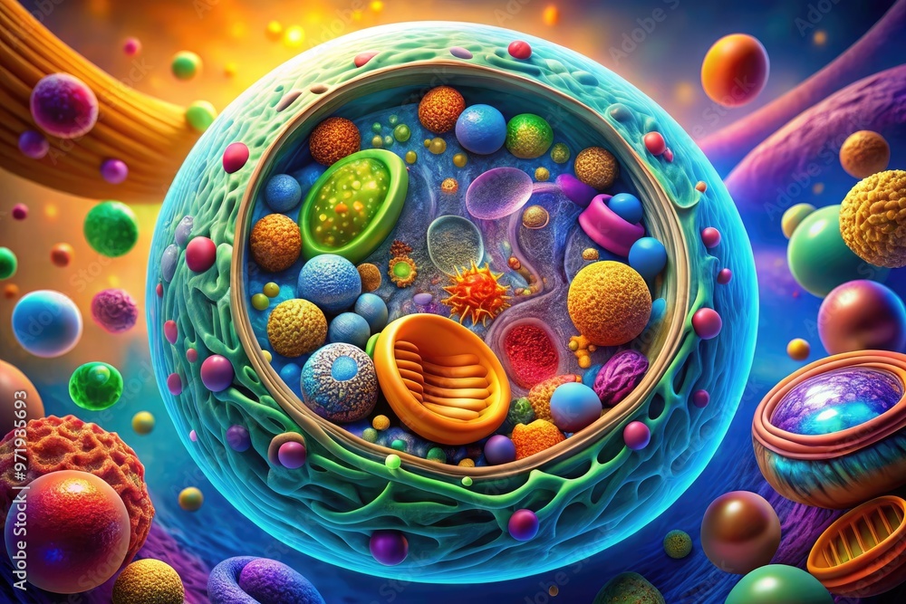 Vibrant illustration of an animal cell's internal structures ...