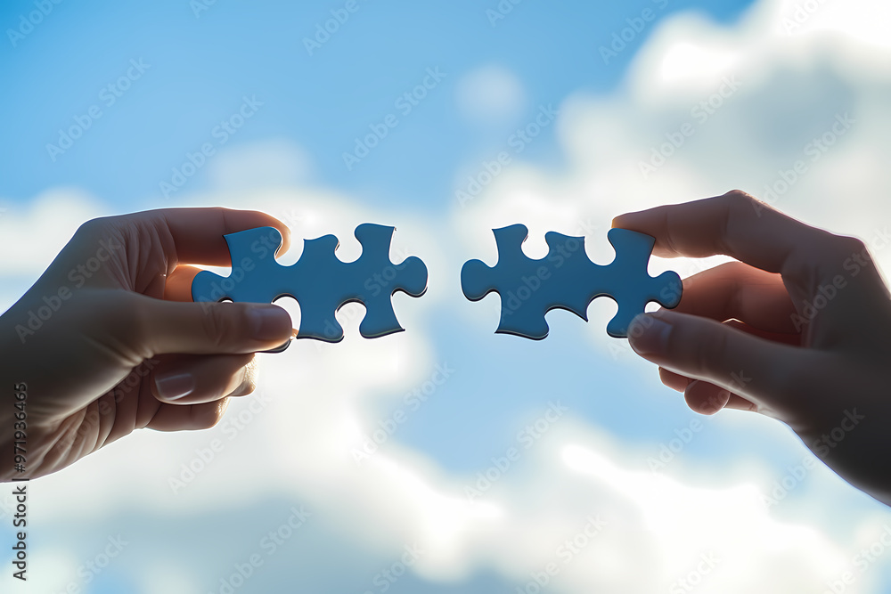 Two hands joining puzzle pieces, representing teamwork and ...