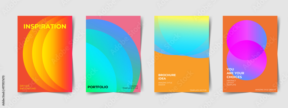 Collection of 70s color gradient poster background vector. Set of retro ...