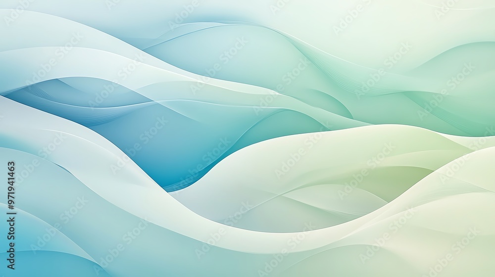 Smooth, flowing curves in soft blues and greens, rhythmic and calming ...
