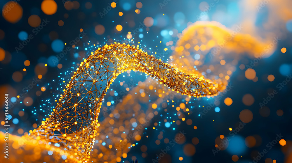 Abstract Blue and Gold Digital Wave with Bokeh Effect - Abstract ...