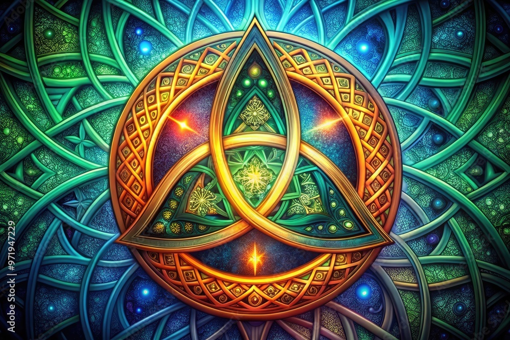 Vibrant, stylized illustration of interconnected triquetra symbols ...