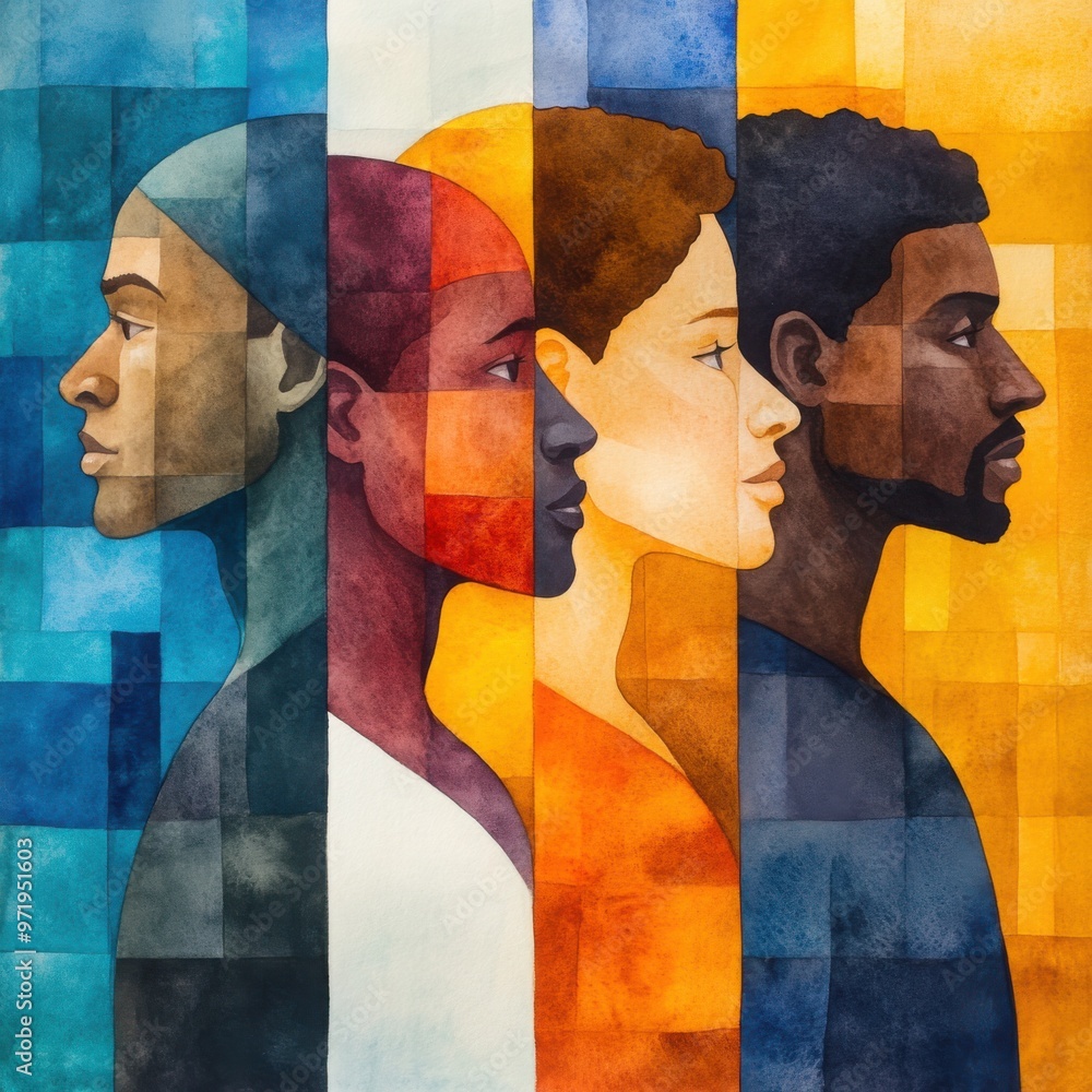 A watercolor mosaic of interconnected figures, representing the ...