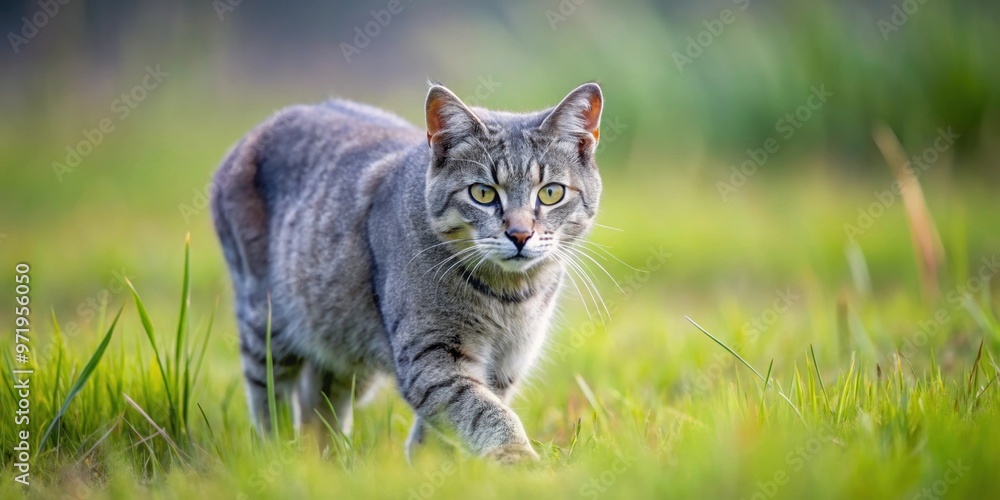Gray wild cat hunting in the field, gray, wild, cat, hunting, field ...