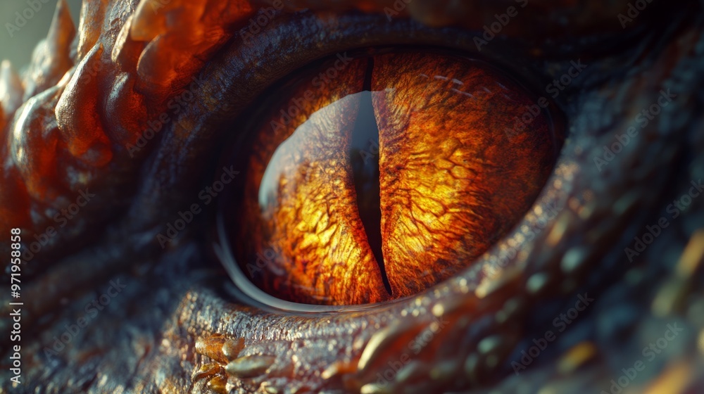 Dragon eye. 3d render of close up lizard eye. Fantasy monster looking ...