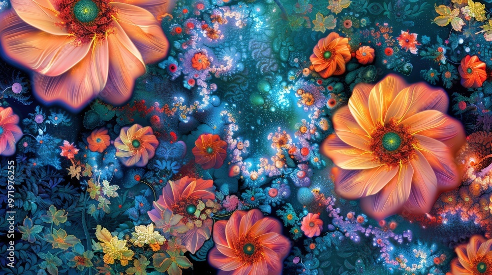 Generate a high-resolution image of a garden in full bloom, with ...