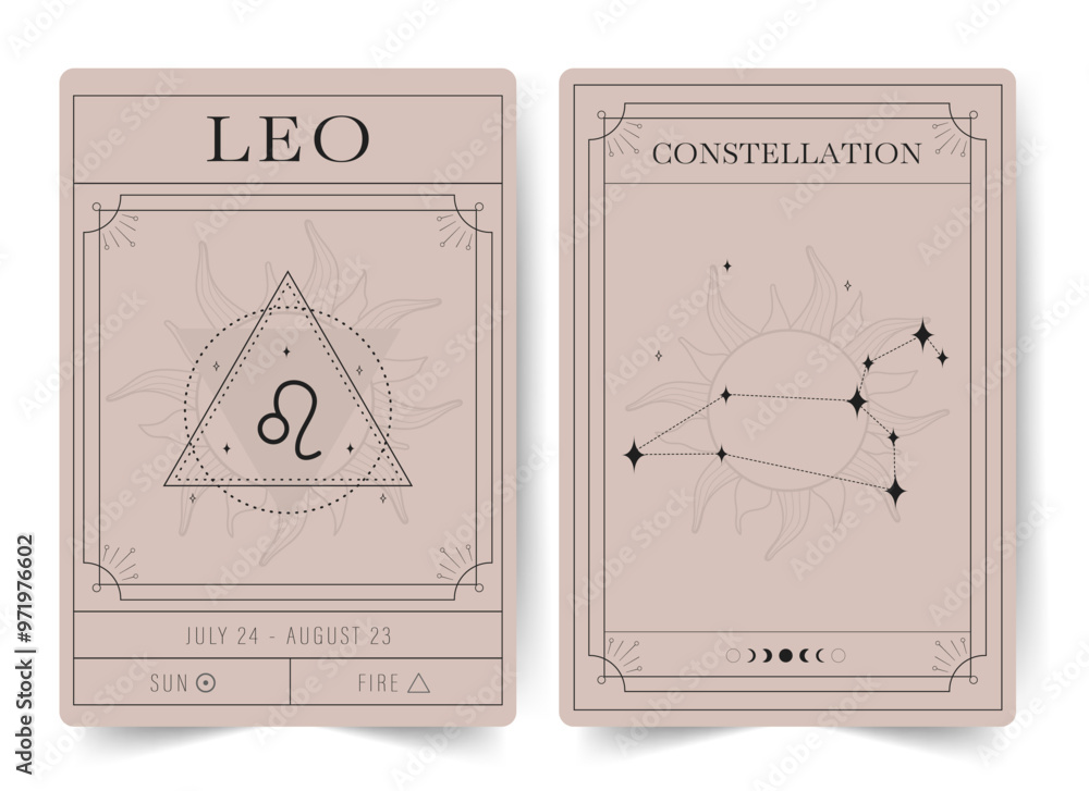 Leo. Witchcraft cards with astrology zodiac sign and constellation ...
