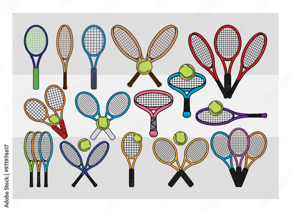 Tennis Racket Clipart SVG Silhouette Bundle, Tennis Racket Silhouette ...