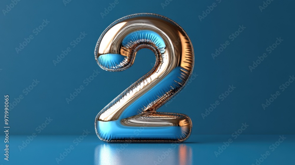 number two blue glossy metallic symbol the secon place top chart Stock ...