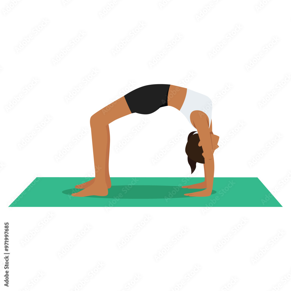 Young Woman Doing Wheel Pose Chakrasana Upward Bow Pose Or Urdhva